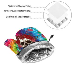 4 Piece Oven Glove and Pot Holder,Greatful Dead Tie Dye Design,Heat Resistant Oven Glove and Pot Holder,Can Be Used for Cooking and Grilling Gold One Size