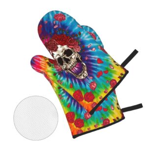 4 Piece Oven Glove and Pot Holder,Greatful Dead Tie Dye Design,Heat Resistant Oven Glove and Pot Holder,Can Be Used for Cooking and Grilling Gold One Size