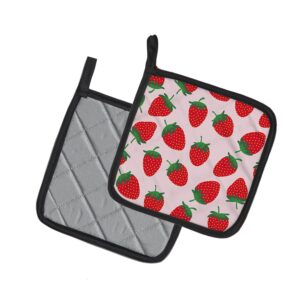 Caroline's Treasures BB5146PTHD Strawberries on Pink Pair of Pot Holders Kitchen Heat Resistant Pot Holders Sets Oven Hot Pads for Cooking Baking BBQ, 7 1/2 x 7 1/2