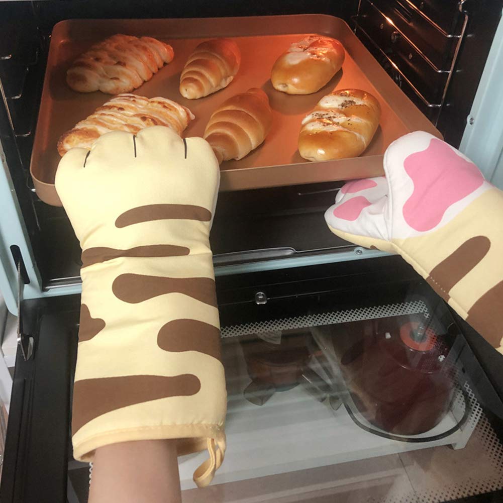 Oven Mitts,1 Pair Funny Cute Cat Paw Design Oven Mitt,Durable Cotton Blend Kitchen Heat Resistant Gloves,31x15cm,Kitchen Accessories Glove for Cooking Baking Grilling