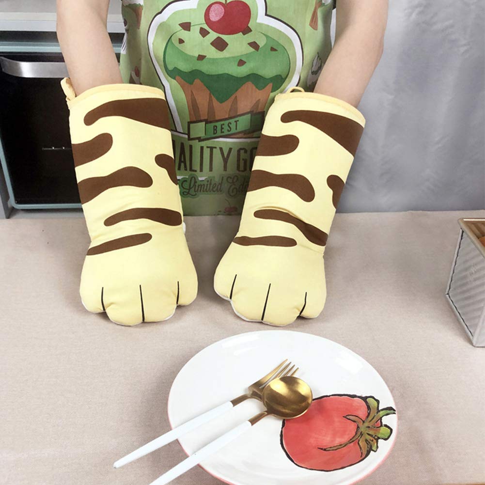 Oven Mitts,1 Pair Funny Cute Cat Paw Design Oven Mitt,Durable Cotton Blend Kitchen Heat Resistant Gloves,31x15cm,Kitchen Accessories Glove for Cooking Baking Grilling