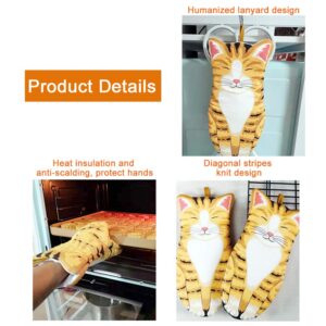 Oven Mitts,1 Pair Funny Cute Cat Paw Design Oven Mitt,Durable Cotton Blend Kitchen Heat Resistant Gloves,31x15cm,Kitchen Accessories Glove for Cooking Baking Grilling