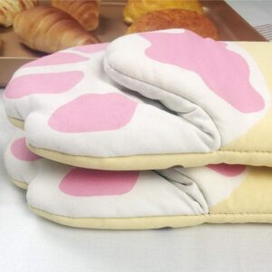 Oven Mitts,1 Pair Funny Cute Cat Paw Design Oven Mitt,Durable Cotton Blend Kitchen Heat Resistant Gloves,31x15cm,Kitchen Accessories Glove for Cooking Baking Grilling