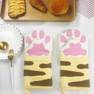 Oven Mitts,1 Pair Funny Cute Cat Paw Design Oven Mitt,Durable Cotton Blend Kitchen Heat Resistant Gloves,31x15cm,Kitchen Accessories Glove for Cooking Baking Grilling