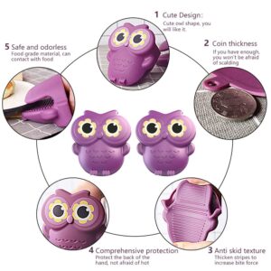 2 Pack Silicone Oven Mitts, Funny Mini Owl Gloves, Oven Mitts Heat Resistant, Kitchen Mitt Potholders for Cooking and BBQ, Easy Clean(Purple)