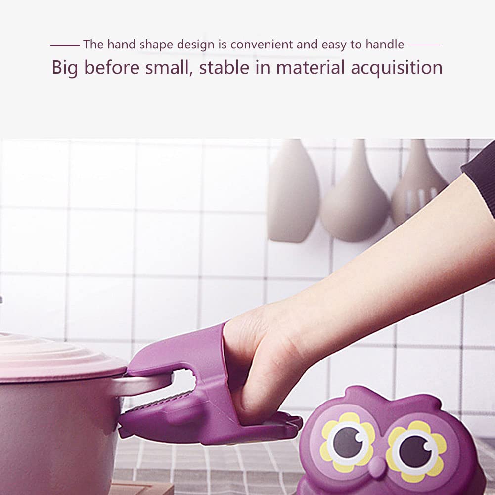 2 Pack Silicone Oven Mitts, Funny Mini Owl Gloves, Oven Mitts Heat Resistant, Kitchen Mitt Potholders for Cooking and BBQ, Easy Clean(Purple)