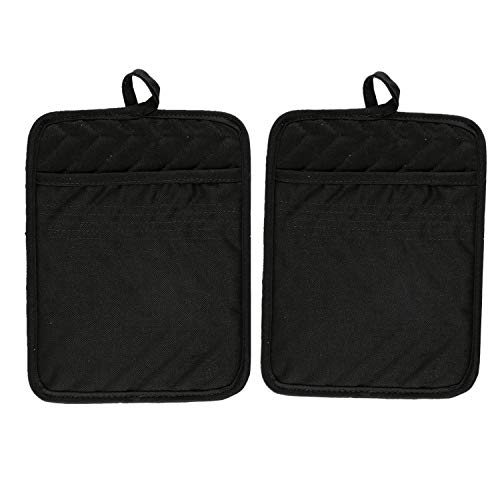 Vedoda Oven Pot Holders with Pockets,3 Sets,7"x9" Hot Pads Potholders,for Cooking Grilling Barking in Restaurant Cafe,Heat Resistant Coaster Gloves (Black)