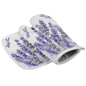 kitchen oven gloves lavender flower oven mitts pot holder set purple floral dragonfly hot pad sets for kitchen bbq cooking baking grilling heat resistance