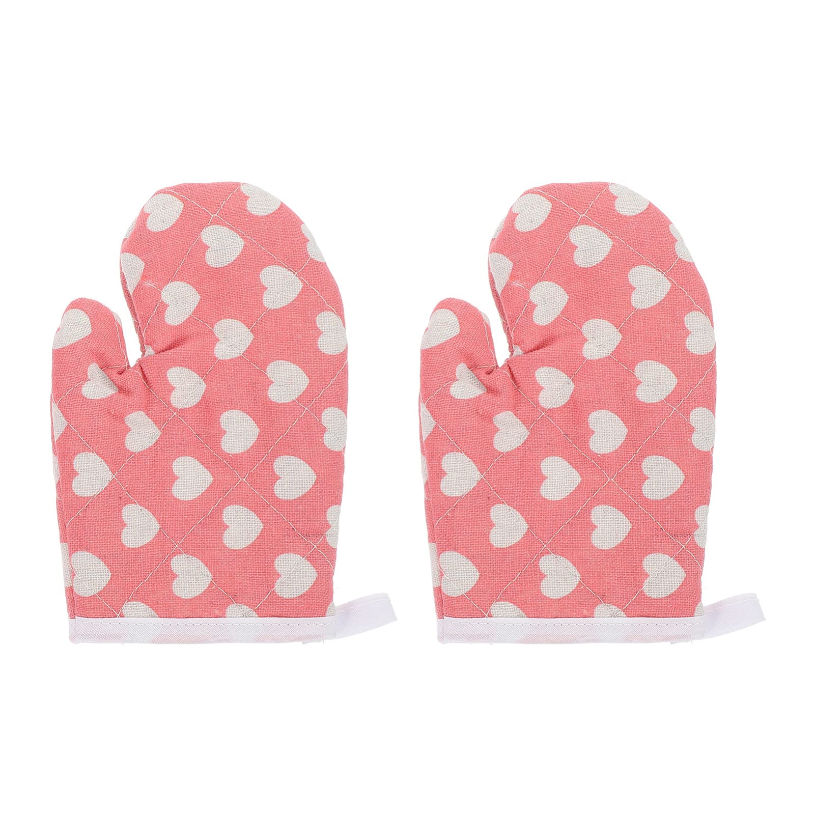 SOLUSTRE Oven Mitt Short Oven Mitts 2pcs Kids Oven Mitts Oven Gloves Kitchen Mitts Non Slip Baking Mitts for Kitchen Baking Fireplace Grill BBQ Heart Pattern Small Oven Mitts Oven Glove