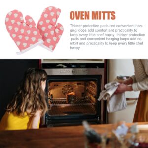 SOLUSTRE Oven Mitt Short Oven Mitts 2pcs Kids Oven Mitts Oven Gloves Kitchen Mitts Non Slip Baking Mitts for Kitchen Baking Fireplace Grill BBQ Heart Pattern Small Oven Mitts Oven Glove