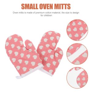 SOLUSTRE Oven Mitt Short Oven Mitts 2pcs Kids Oven Mitts Oven Gloves Kitchen Mitts Non Slip Baking Mitts for Kitchen Baking Fireplace Grill BBQ Heart Pattern Small Oven Mitts Oven Glove