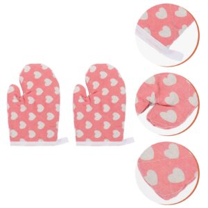 SOLUSTRE Oven Mitt Short Oven Mitts 2pcs Kids Oven Mitts Oven Gloves Kitchen Mitts Non Slip Baking Mitts for Kitchen Baking Fireplace Grill BBQ Heart Pattern Small Oven Mitts Oven Glove