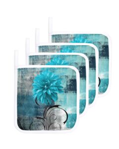 4 pack pot holders for kitchen,blue green gradient teal turquoise dahlia floral heat proof potholder hot pads trivet,flower abstract art oil painting washable coaster potholders for cooking baking