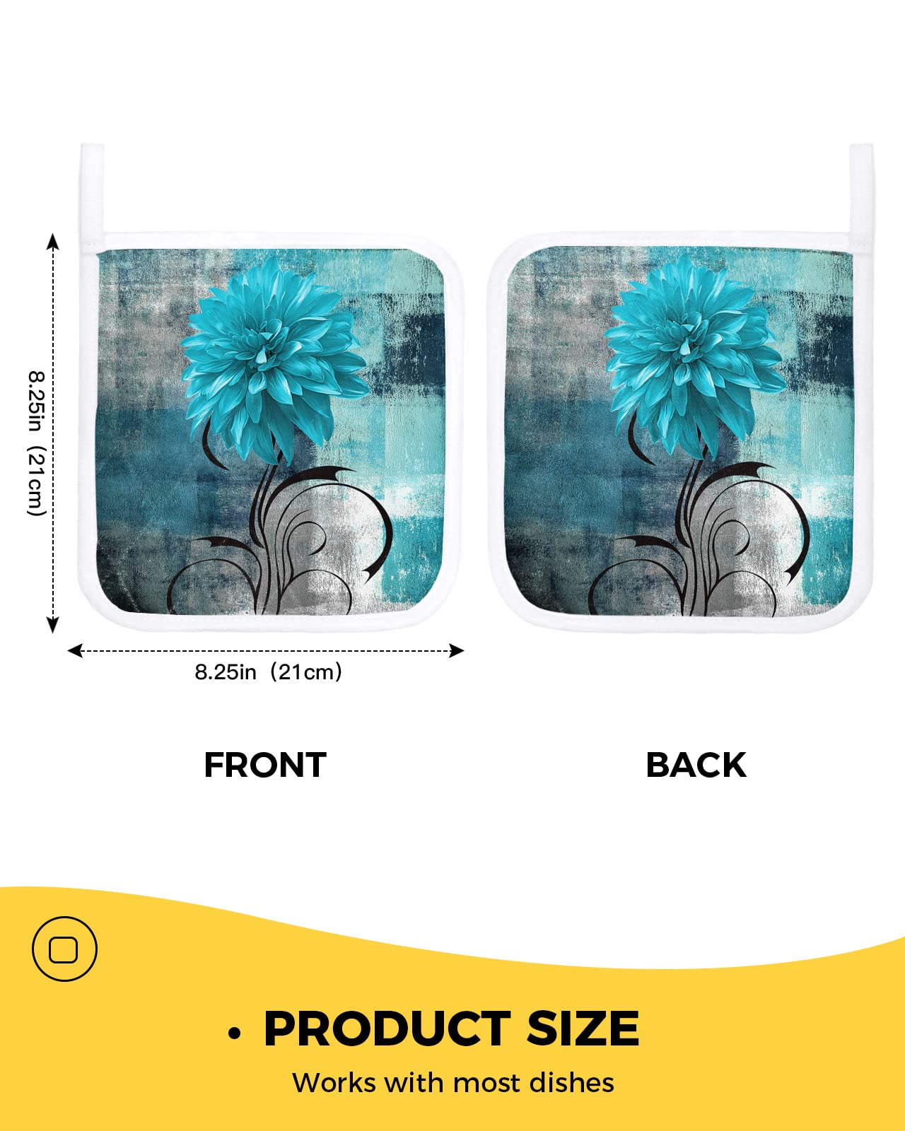 4 Pack Pot Holders for Kitchen,Blue Green Gradient Teal Turquoise Dahlia Floral Heat Proof Potholder Hot Pads Trivet,Flower Abstract Art Oil Painting Washable Coaster Potholders for Cooking Baking