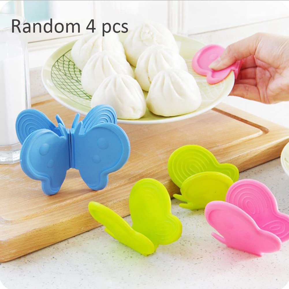 WAYUTO Silicone Pinch Mitt Butterfly 4Pcs Magnetic Gloves Heat Resistant Pot Holder Pan Handle Covers Pot Grip Handle Sleeve for Oven Kitchen Helper Gadgets Tools Home Camping Random Color