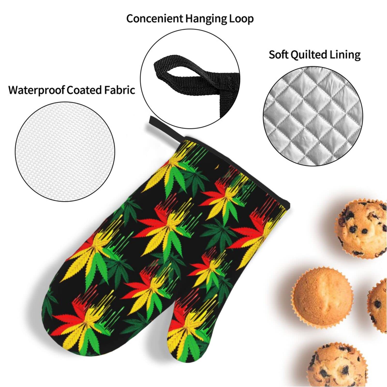 Oven Mitts and Pot Holders 4 Pack Marijuana Maple Leaf Heat-Resistant Oven Glove with Non-Slip, Oven Mitts for BBQ Baking Grilling Kitchen Home Gift Set