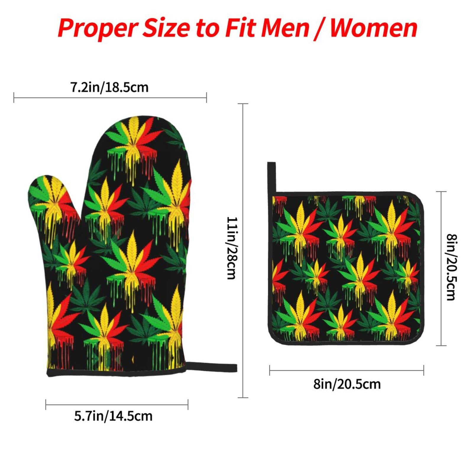 Oven Mitts and Pot Holders 4 Pack Marijuana Maple Leaf Heat-Resistant Oven Glove with Non-Slip, Oven Mitts for BBQ Baking Grilling Kitchen Home Gift Set