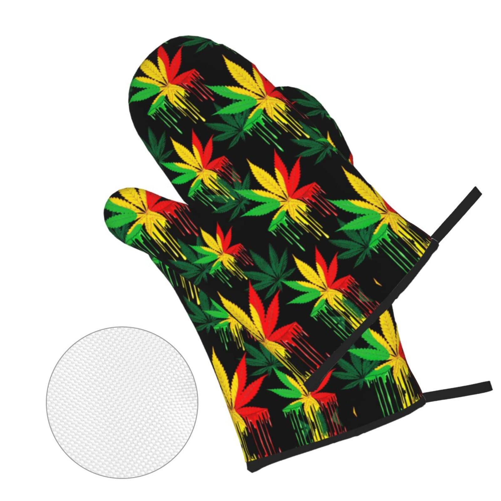 Oven Mitts and Pot Holders 4 Pack Marijuana Maple Leaf Heat-Resistant Oven Glove with Non-Slip, Oven Mitts for BBQ Baking Grilling Kitchen Home Gift Set