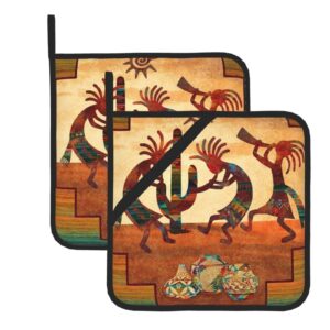 pot holders southwest native american kokopelli square heat resistant kitchen potholder set of 2 for cooking baking bbq oven hot pads oven mitts 8 x8 inch