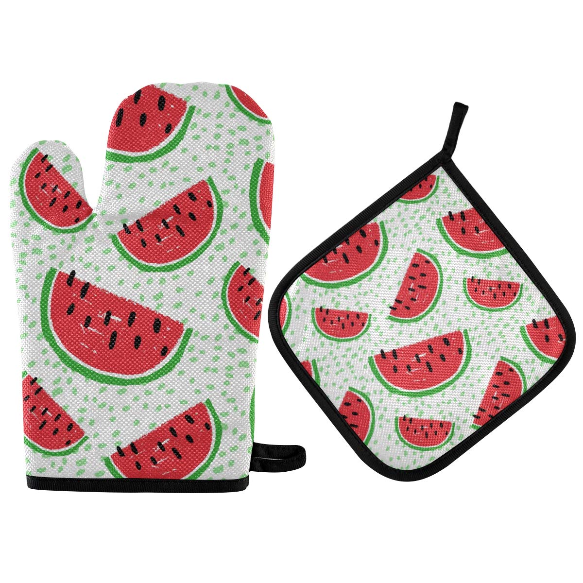 Oven Mitts Pot Holders Sets - Watermelon Pattern Hot Gloves Hot Pads Non-Slip Potholders for Kitchen Baking Grilling