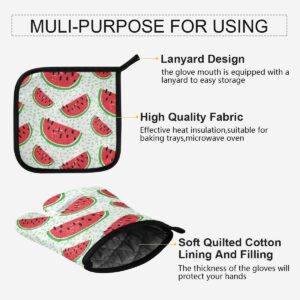 Oven Mitts Pot Holders Sets - Watermelon Pattern Hot Gloves Hot Pads Non-Slip Potholders for Kitchen Baking Grilling