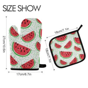 Oven Mitts Pot Holders Sets - Watermelon Pattern Hot Gloves Hot Pads Non-Slip Potholders for Kitchen Baking Grilling