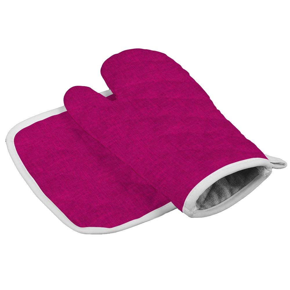 Oven Mitts with Pot Pads 2-Piece Set Fuchsia Burlap Texture Heat Resistant Non-Slip Gloves Holders Kitchen Set for Cooking Baking Grilling Microwave