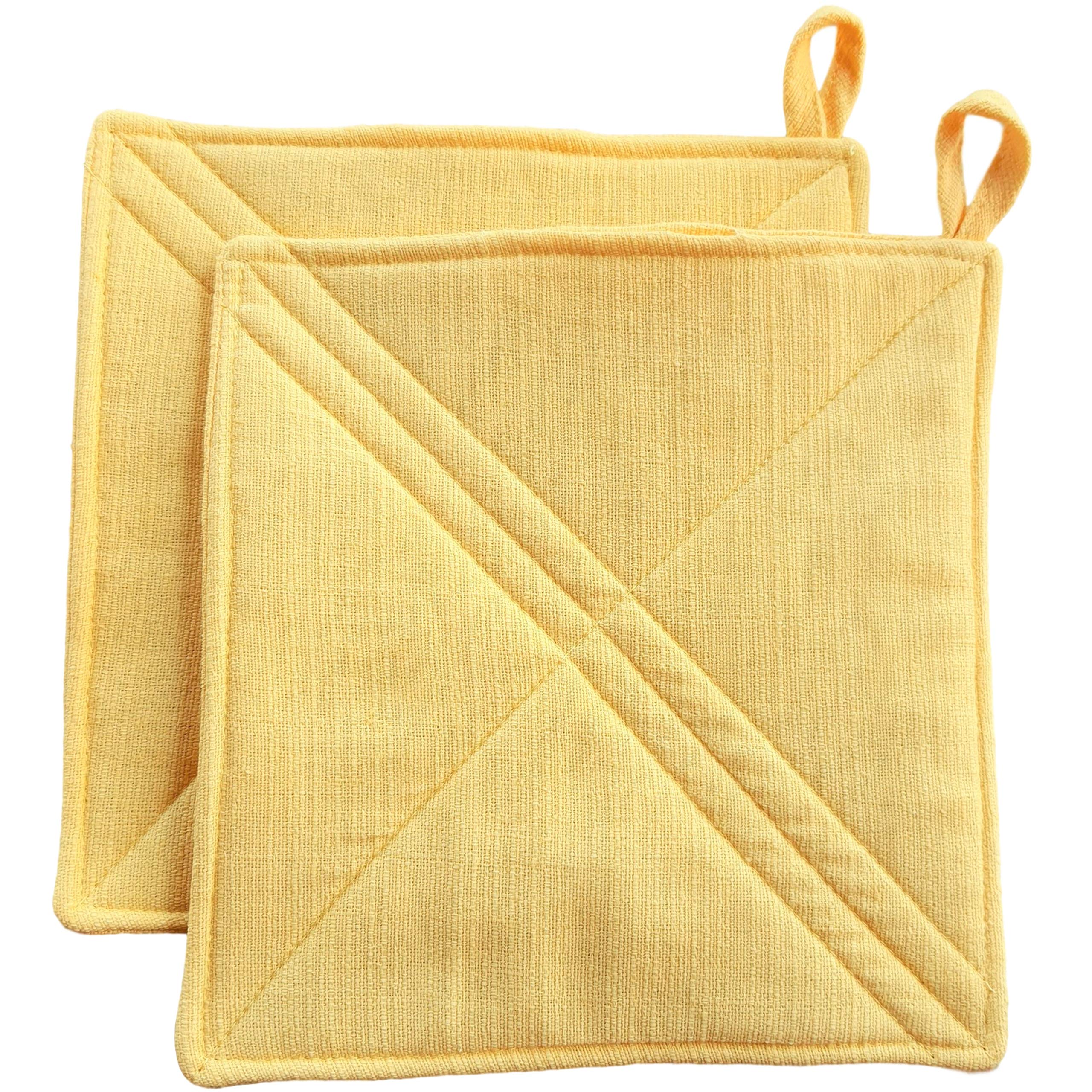 CUSHYSTORE 7.5" Pot Holder Cottage Style Oven Heat Pads for Cooking Kitchen Solid Plain Yellow, 2 Packs