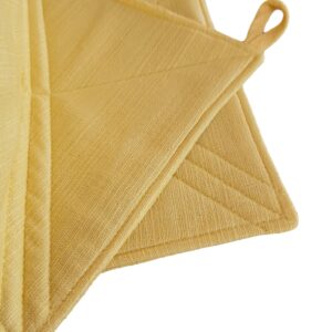 CUSHYSTORE 7.5" Pot Holder Cottage Style Oven Heat Pads for Cooking Kitchen Solid Plain Yellow, 2 Packs