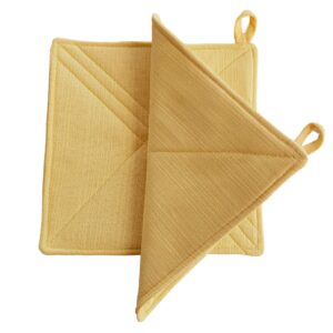 CUSHYSTORE 7.5" Pot Holder Cottage Style Oven Heat Pads for Cooking Kitchen Solid Plain Yellow, 2 Packs