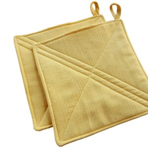 CUSHYSTORE 7.5" Pot Holder Cottage Style Oven Heat Pads for Cooking Kitchen Solid Plain Yellow, 2 Packs