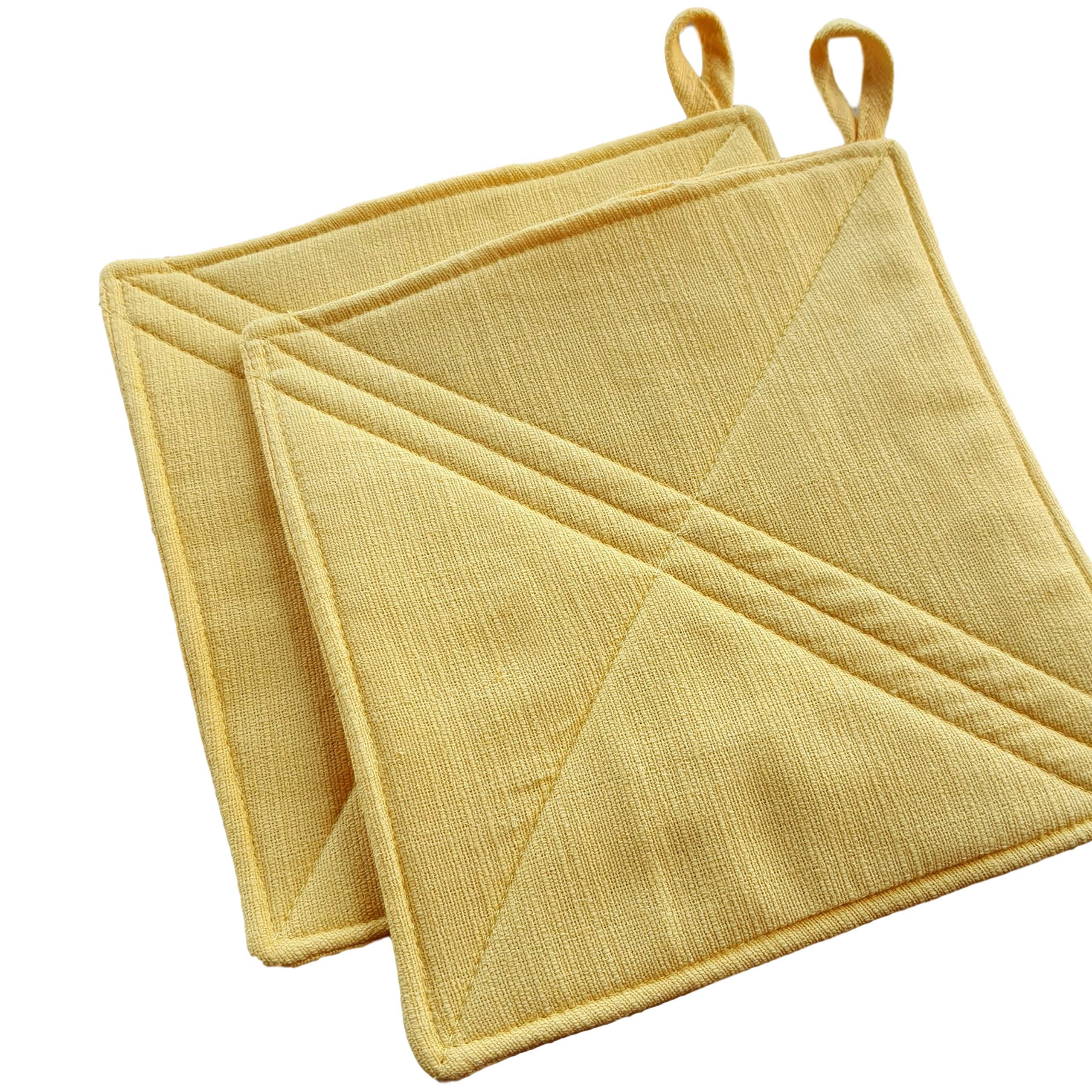 CUSHYSTORE 7.5" Pot Holder Cottage Style Oven Heat Pads for Cooking Kitchen Solid Plain Yellow, 2 Packs