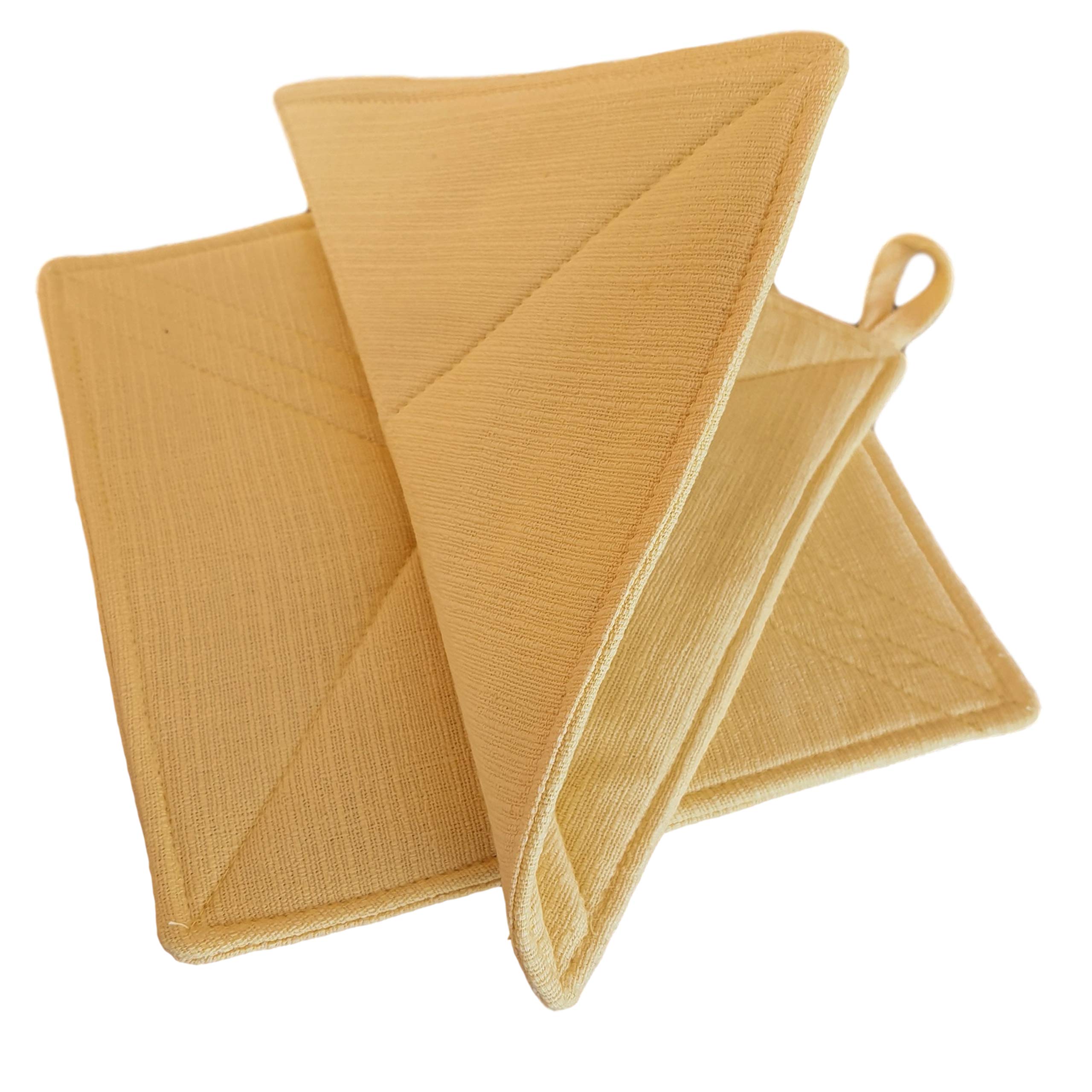 CUSHYSTORE 7.5" Pot Holder Cottage Style Oven Heat Pads for Cooking Kitchen Solid Plain Yellow, 2 Packs