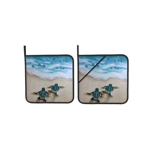 Watercolor Turtles on The Beach Pot Holders for Kitchen,Heat Resistant Pot Holders Sets Oven Hot Pads Terry Cloth Pot Holders for Cooking Baking 2Pcs