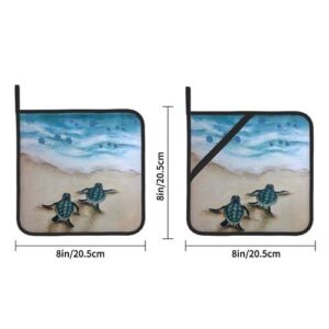 Watercolor Turtles on The Beach Pot Holders for Kitchen,Heat Resistant Pot Holders Sets Oven Hot Pads Terry Cloth Pot Holders for Cooking Baking 2Pcs