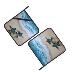 Watercolor Turtles on The Beach Pot Holders for Kitchen,Heat Resistant Pot Holders Sets Oven Hot Pads Terry Cloth Pot Holders for Cooking Baking 2Pcs