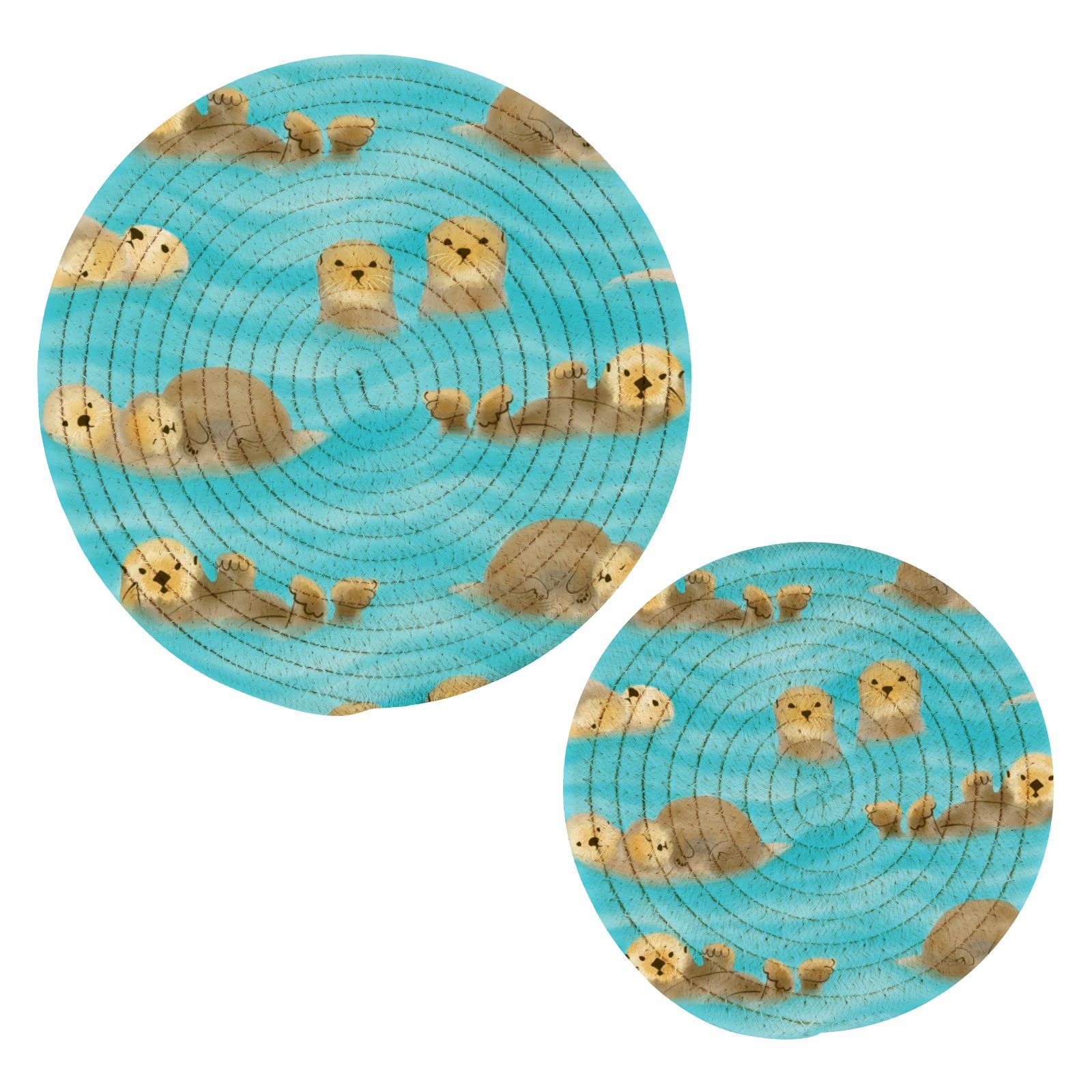 Cute Funny Otters Trivets for Hot Dishes Pot Holders Set of 2 Pieces Hot Pads for Kitchen Heat Resistant Trivets for Hot Pots and Pans Placemats Set for Farmhouse Kitchen Decor