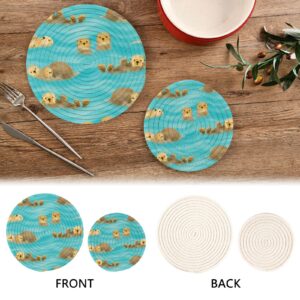 Cute Funny Otters Trivets for Hot Dishes Pot Holders Set of 2 Pieces Hot Pads for Kitchen Heat Resistant Trivets for Hot Pots and Pans Placemats Set for Farmhouse Kitchen Decor