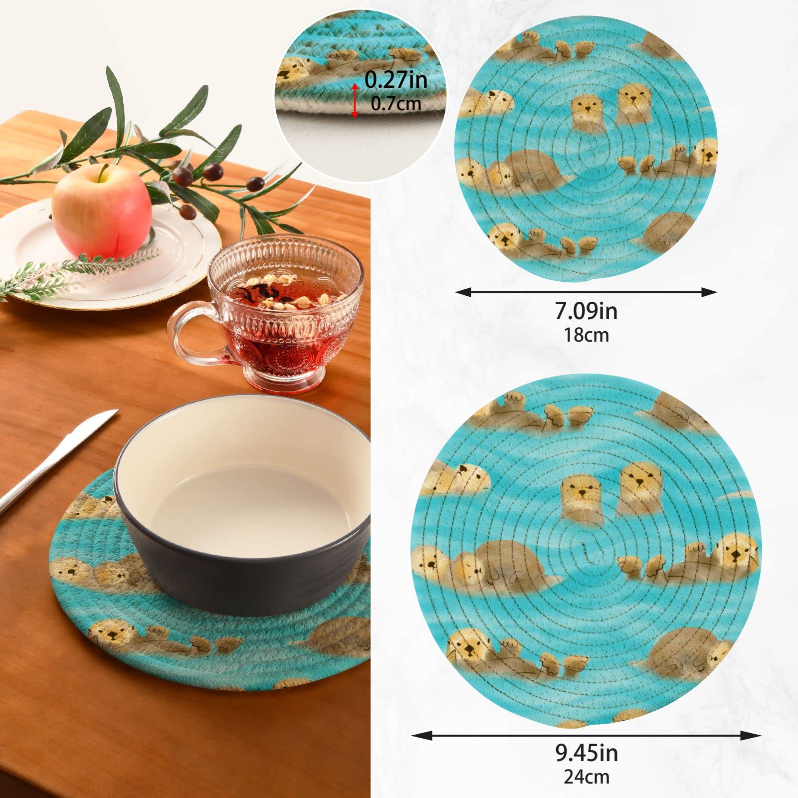 Cute Funny Otters Trivets for Hot Dishes Pot Holders Set of 2 Pieces Hot Pads for Kitchen Heat Resistant Trivets for Hot Pots and Pans Placemats Set for Farmhouse Kitchen Decor