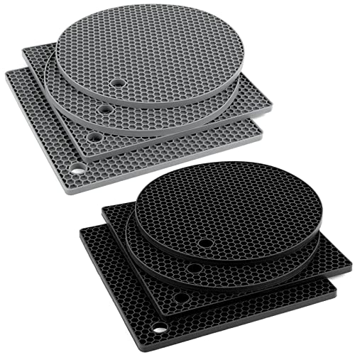 Joyhalo 8 Pack Grey and Black Trivets for Hot Dishes - Hot Pads for Kitchen, Silicone Pot Holders for Hot Pots and Pans