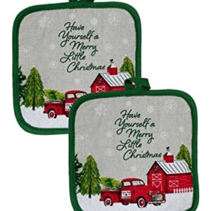 Christmas Pot Holders with Oven Mitt and Christmas Kitchen Towels Sets (Red Truck Design), Christmas Oven Mitts, Pot Holders and Oven Mitts Sets, Christmas Oven Mitts and Pot Holders