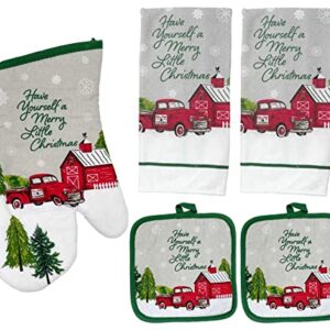 Christmas Pot Holders with Oven Mitt and Christmas Kitchen Towels Sets (Red Truck Design), Christmas Oven Mitts, Pot Holders and Oven Mitts Sets, Christmas Oven Mitts and Pot Holders