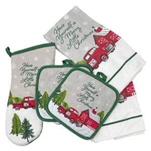 Christmas Pot Holders with Oven Mitt and Christmas Kitchen Towels Sets (Red Truck Design), Christmas Oven Mitts, Pot Holders and Oven Mitts Sets, Christmas Oven Mitts and Pot Holders