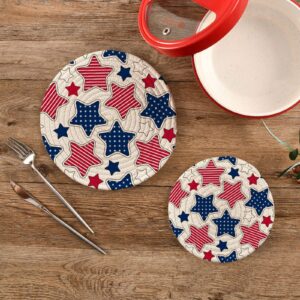 Potholders Set Trivets Set of 2, American Stars and Stripes Round Woven Pot Holder Set Coasters Hot Pads Hot Mats