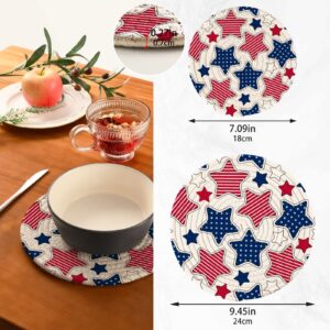 Potholders Set Trivets Set of 2, American Stars and Stripes Round Woven Pot Holder Set Coasters Hot Pads Hot Mats