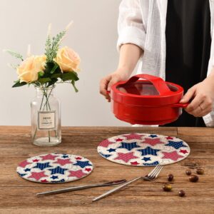 Potholders Set Trivets Set of 2, American Stars and Stripes Round Woven Pot Holder Set Coasters Hot Pads Hot Mats