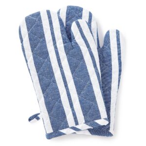 Encasa Homes Long 14" Oven Microwave Hand Gloves Mitts (2 pc Set) for Kitchen Cooking & Baking - Heat Resistant, Thick & Safe, Protection of Hands from Hot Utensils - Franca Blue Stripes