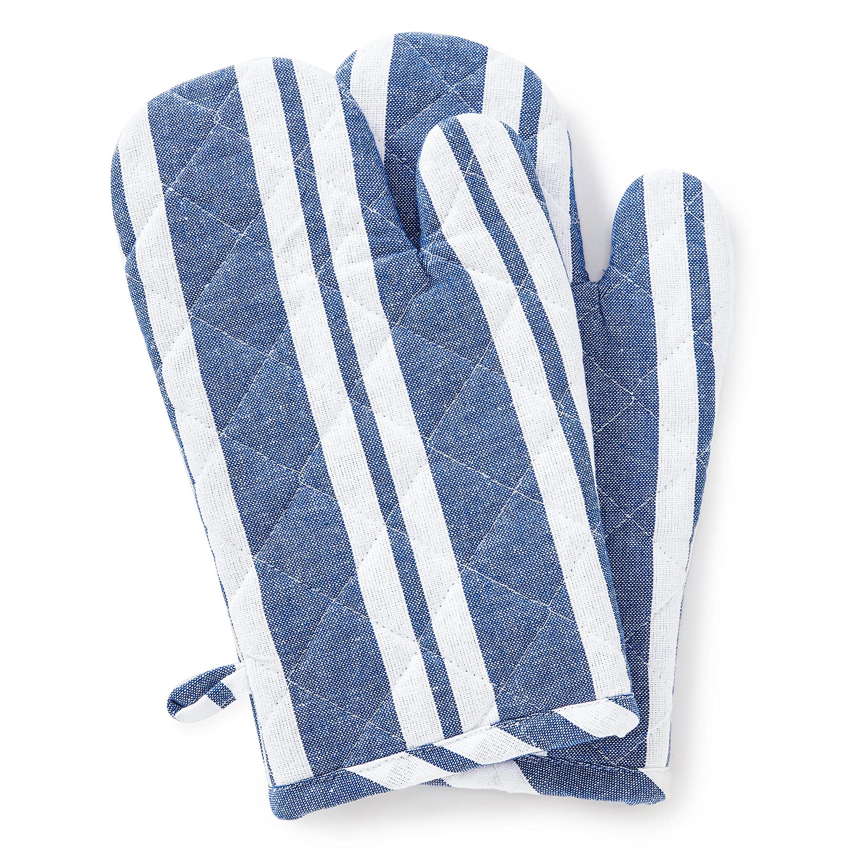 Encasa Homes Long 14" Oven Microwave Hand Gloves Mitts (2 pc Set) for Kitchen Cooking & Baking - Heat Resistant, Thick & Safe, Protection of Hands from Hot Utensils - Franca Blue Stripes