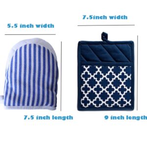 Cotton Oven Mitts and Pot Holder Sets Stripe and Geometric Trellis Pattern 4 Pack Heat Resistant 482°F Cotton Infill Breathable Fabric for Kitchen Cooking Baking