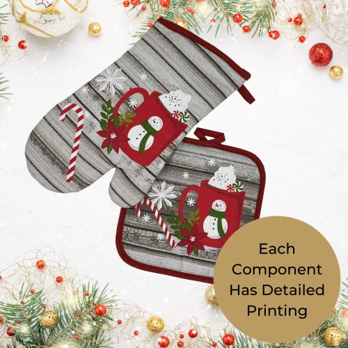 Elrene Home Fashions Jolly Holiday Cocoa and Candy Cane Holiday Oven Mitt and Pot Holder Gift Set of 2, 100% Cotton